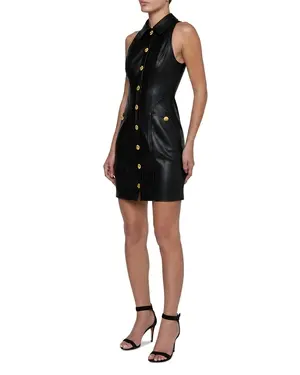 L'Agence Sleeveless Faux Leather Collared Dress