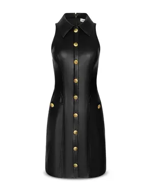 L'Agence Sleeveless Faux Leather Collared Dress