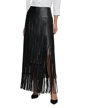 L'Agence Karoline Maxi Fringe Faux Leather Skirt - Black
