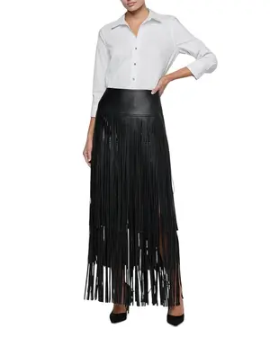 L'Agence Karoline Maxi Fringe Faux Leather Skirt - Black