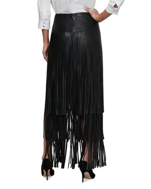 L'Agence Karoline Maxi Fringe Faux Leather Skirt - Black
