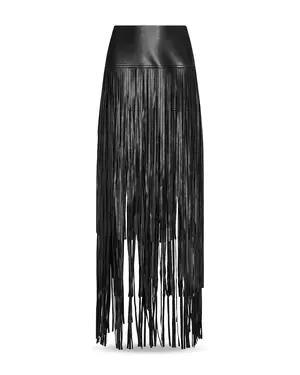 L'Agence Karoline Maxi Fringe Faux Leather Skirt - Black
