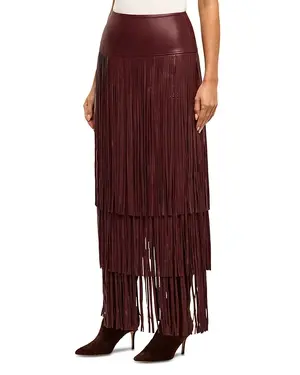 L'AGENCE Karoline Maxi Fringe Faux Leather Skirt - Deep Port