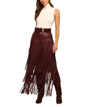 L'AGENCE Karoline Maxi Fringe Faux Leather Skirt - Deep Port