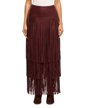 L'AGENCE Karoline Maxi Fringe Faux Leather Skirt - Deep Port