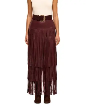 L'AGENCE Karoline Maxi Fringe Faux Leather Skirt - Deep Port
