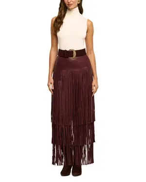L'AGENCE Karoline Maxi Fringe Faux Leather Skirt - Deep Port