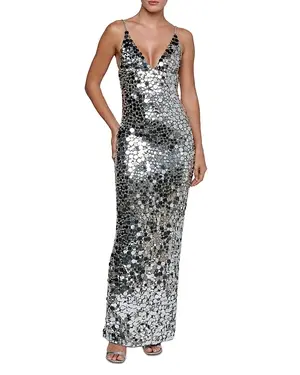 L'Agence Sequin Gown - Mixed Silver Sequin
