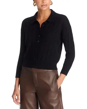 L'Agence L'agence Airy Cable Knit Polo Sweater Black