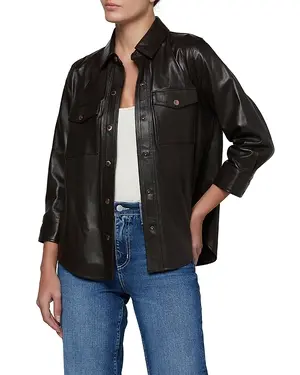 L'Agence Avina Leather Button Front Blouse - Coffee Bean