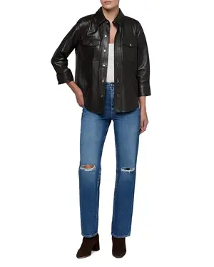 L'Agence Avina Leather Button Front Blouse