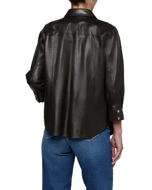 L'Agence Avina Leather Button Front Blouse