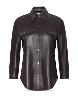 L'Agence Avina Leather Button Front Blouse