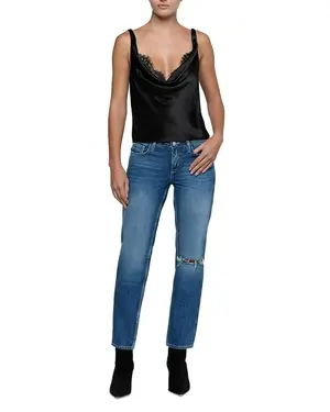 L'Agence Evadne Cowl Neck Lace Trim Lace Tank Top