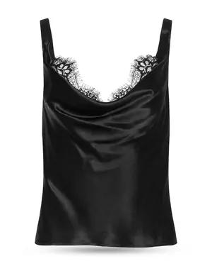 L'Agence Evadne Cowl Neck Lace Trim Lace Tank Top