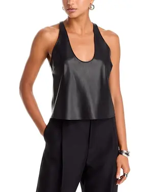 L'Agence Tullia Racerback Scoop Neck Faux Leather Top - Black