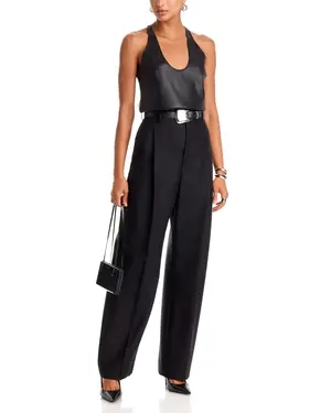 L'Agence Tullia Racerback Scoop Neck Faux Leather Top