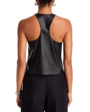 L'Agence Tullia Racerback Scoop Neck Faux Leather Top