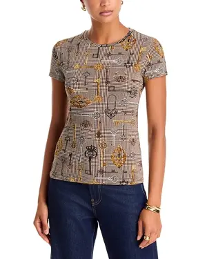 L'Agence Ressi Houndstooth Crewneck Tee - Brown Multi Houndstooth