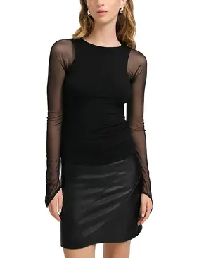 MARCELLA Carys Top With Sheer Sleeves - Black