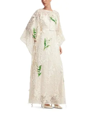 LEO LIN Embellished Lace Kaftan Maxi Dress