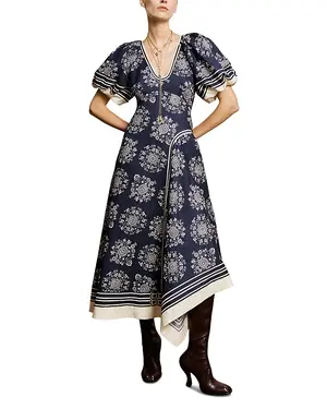 ALEMAIS Banderra Linen Bubble Sleeve Midi Dress