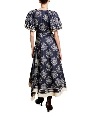 ALEMAIS Banderra Linen Bubble Sleeve Midi Dress