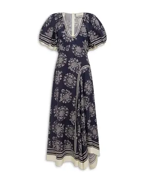 ALEMAIS Banderra Linen Bubble Sleeve Midi Dress