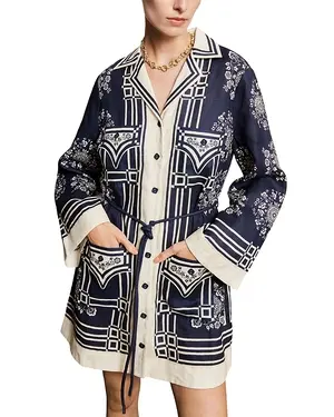 ALEMAIS Banderra Printed Linen Mini Dress
