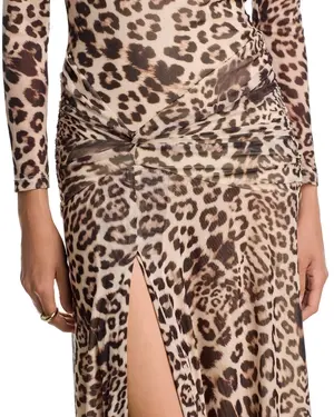 Bardot Lea Mesh Print Midi Dress - Leopard