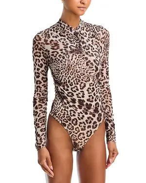Bardot Kourtney Long Sleeve Bodysuit - Leopard
