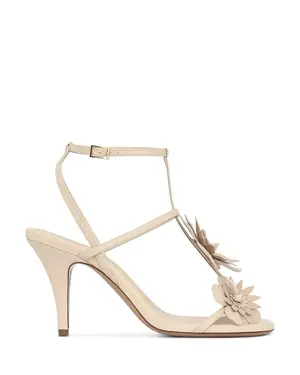Zimmermann Belara Leather Flower High Heel Sandals - Cream