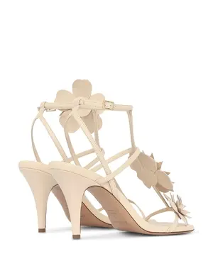 Zimmermann Belara Leather Flower High Heel Sandals - Cream