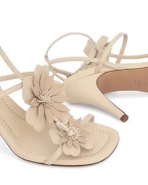 Zimmermann Belara Leather Flower High Heel Sandals - Cream