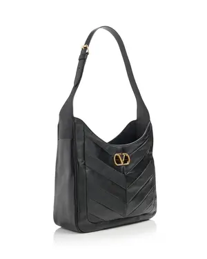 Valentino Garavani Vlogo Medium Leather Hobo Bag - Black