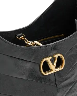 Valentino Garavani Vlogo Medium Leather Hobo Bag - Black