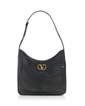 Valentino Garavani Vlogo Medium Leather Hobo Bag - Black