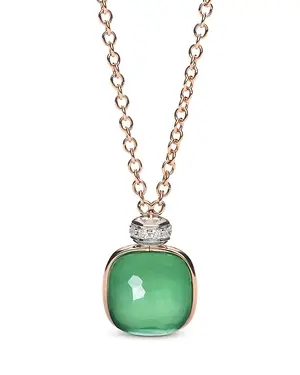 Pomellato 18k White & Rose Gold Nudo Prasiolite & Agate Doublet & Diamond Pendant Necklace - Green