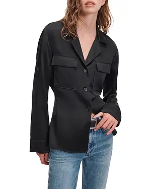 Rag & Bone Sonny Silk Notch Collar Blouse - Black
