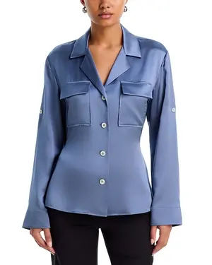 Rag & Bone Sonny Silk Notch Collar Blouse - Faded Blue