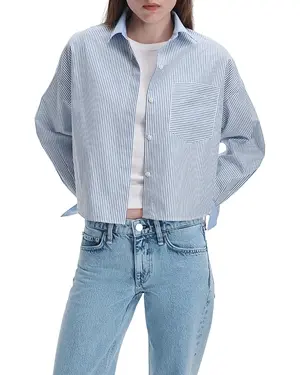 Rag & Bone Marin Multi Stripe Cropped Shirt - Blue Multi Stripe