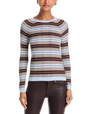 Rag & Bone Teresa Striped Ribbed Knit Long Sleeve Tee - Light Blue Multi