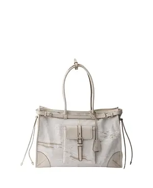 Prada Bonnie Extra-large Printed Linen And Leather Tote Bag - White
