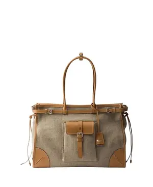 Prada Bonnie Linen And Leather Tote Bag - Neutral