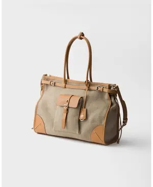 Prada Bonnie Linen And Leather Tote Bag