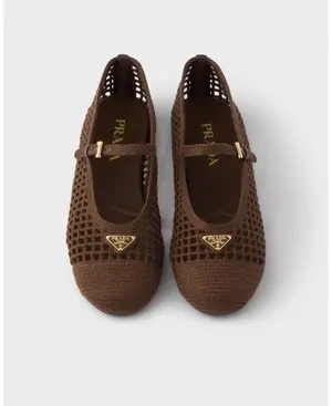 Prada Crochet Ballerinas With Logo Buckle - Cocoa Brown