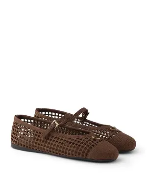 Prada Crochet Ballerinas With Logo Buckle - Cocoa Brown