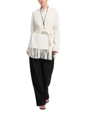 TWP Thea Cashmere Belted Fringe Trim Coat - Ivory