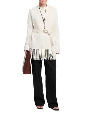 TWP Thea Cashmere Belted Fringe Trim Coat