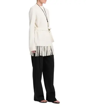 TWP Thea Cashmere Belted Fringe Trim Coat